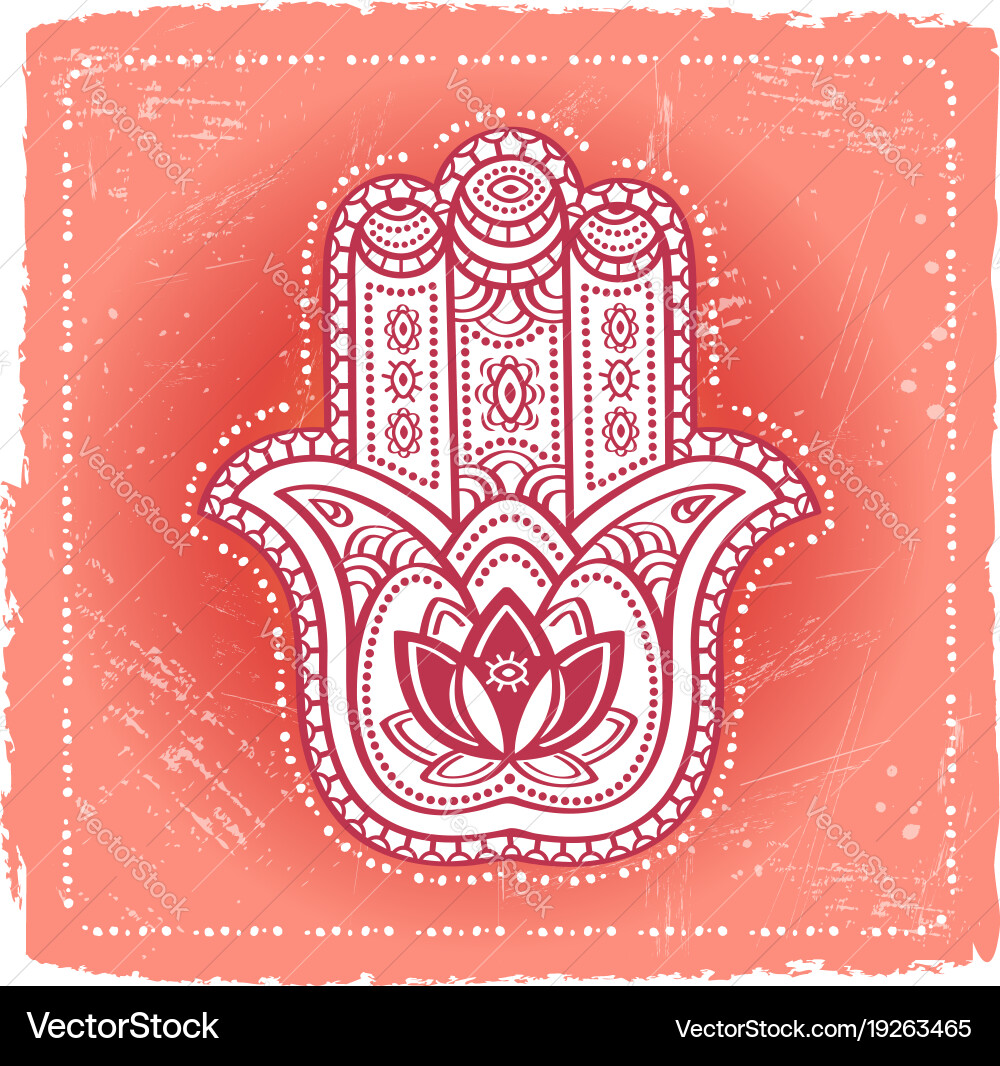 Indian hand hamsa on ethnic background Royalty Free Vector