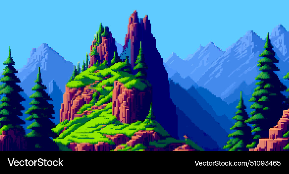 Landscape 8bit pixel art summer natural Royalty Free Vector