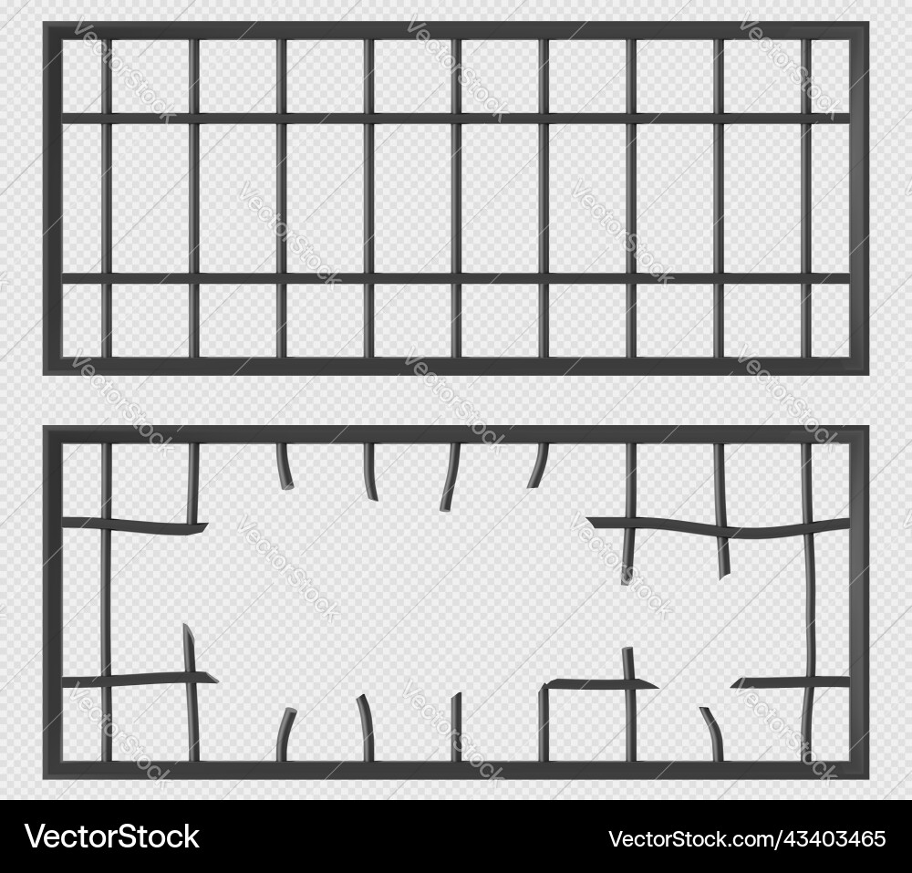 Prison windows with grate and broken metal bars Vector Image