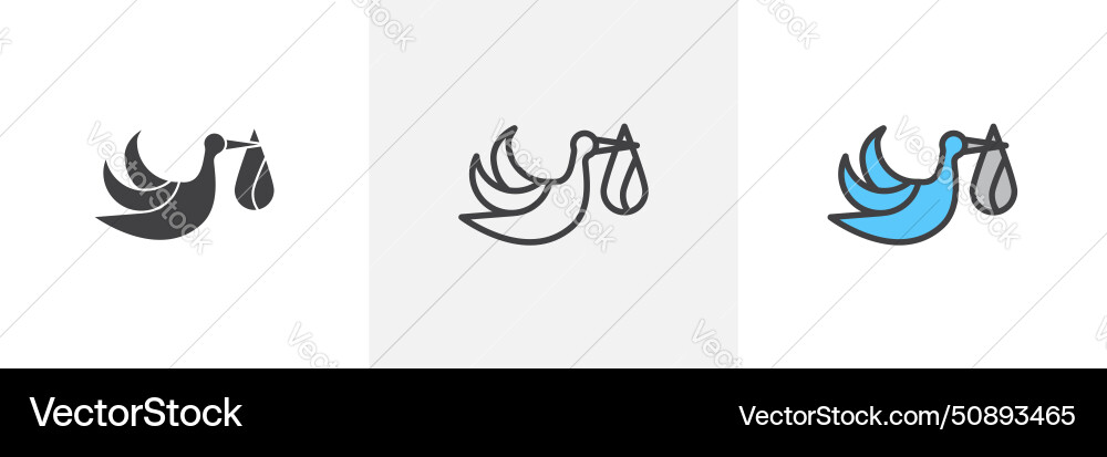 Stork with baby icon set delivery Royalty Free Vector Image