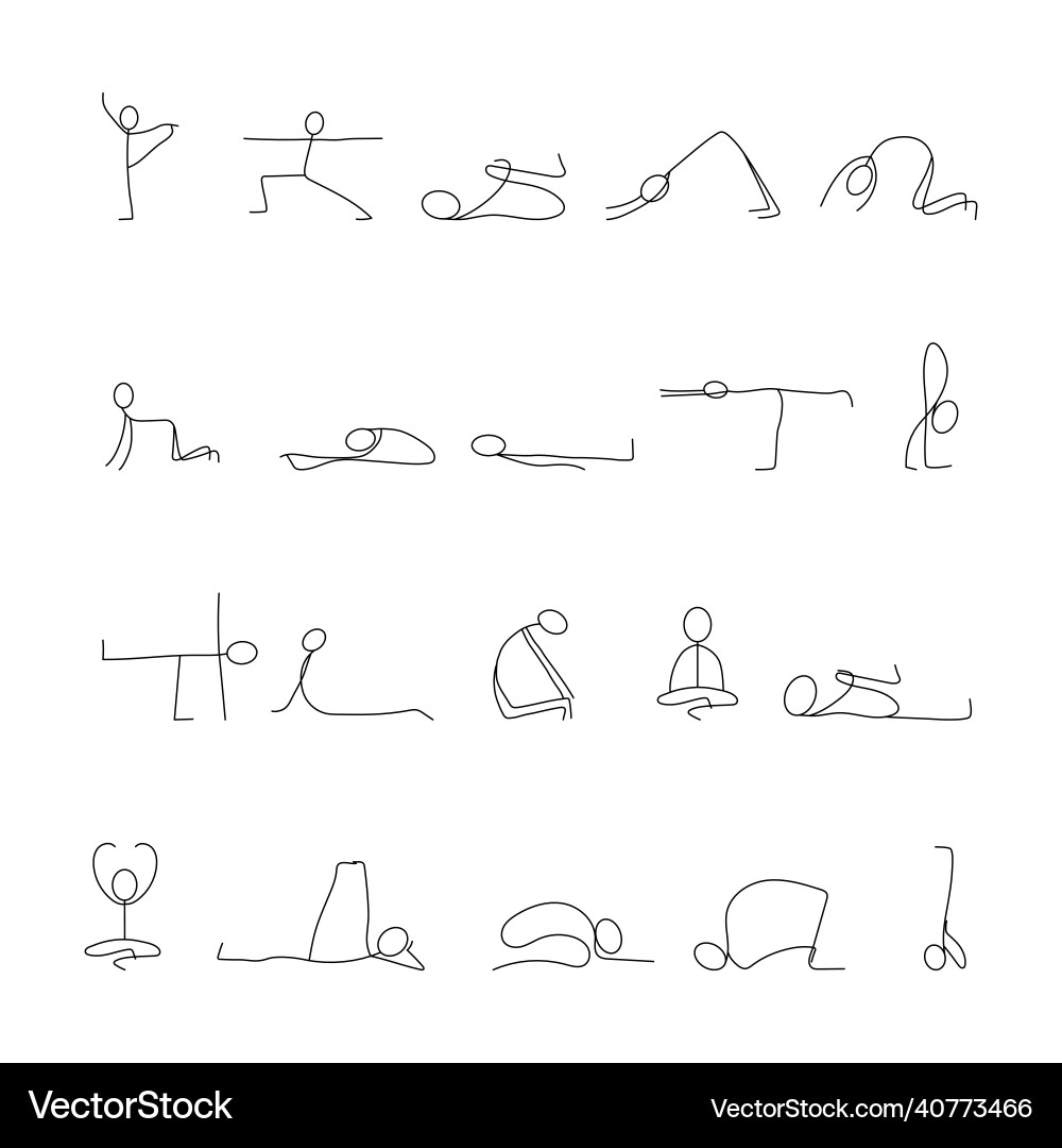 20 Yoga Poses - Stick Figures Royalty Free Vector Image