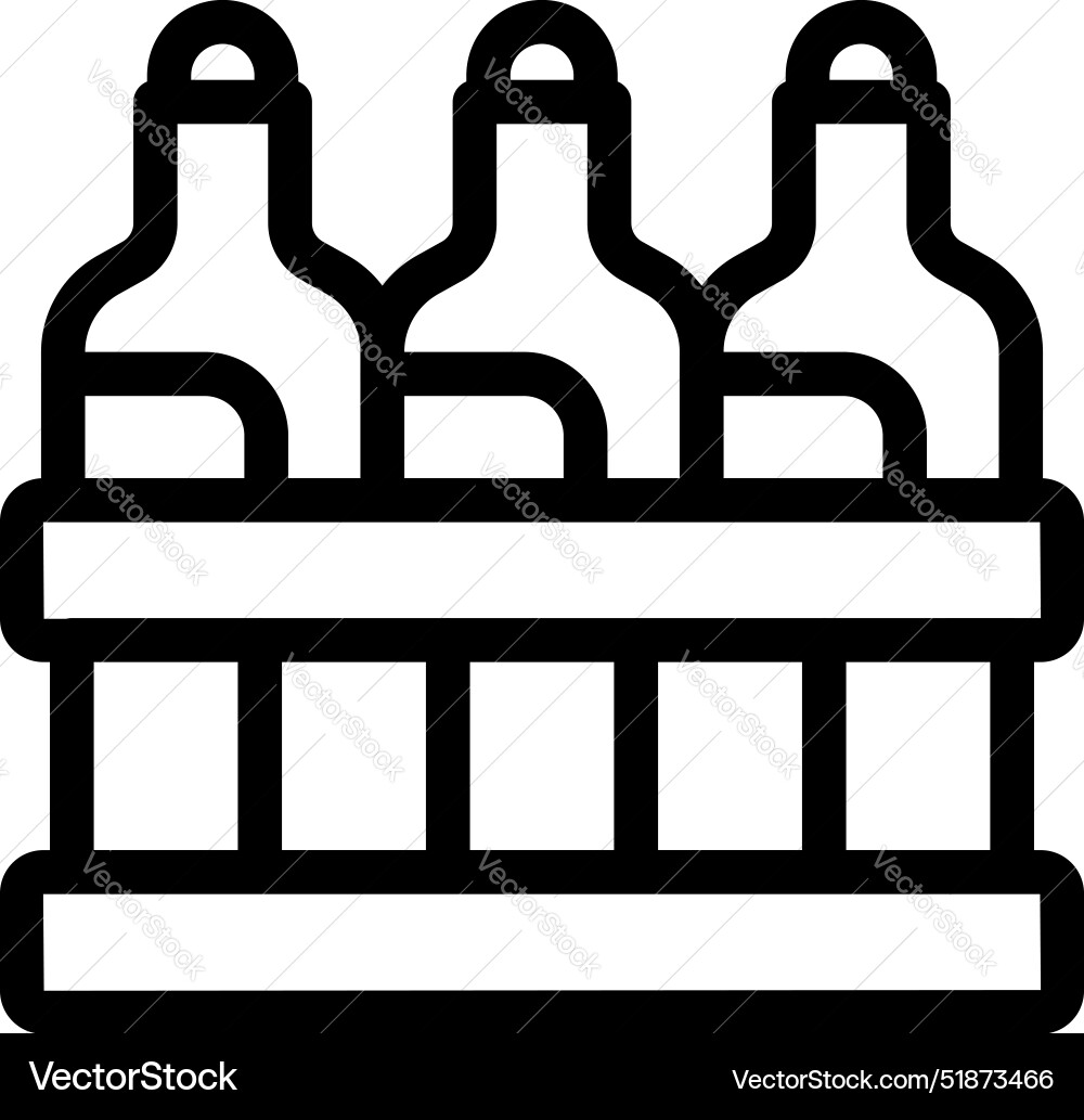 Three beer bottles standing in wooden crate Vector Image