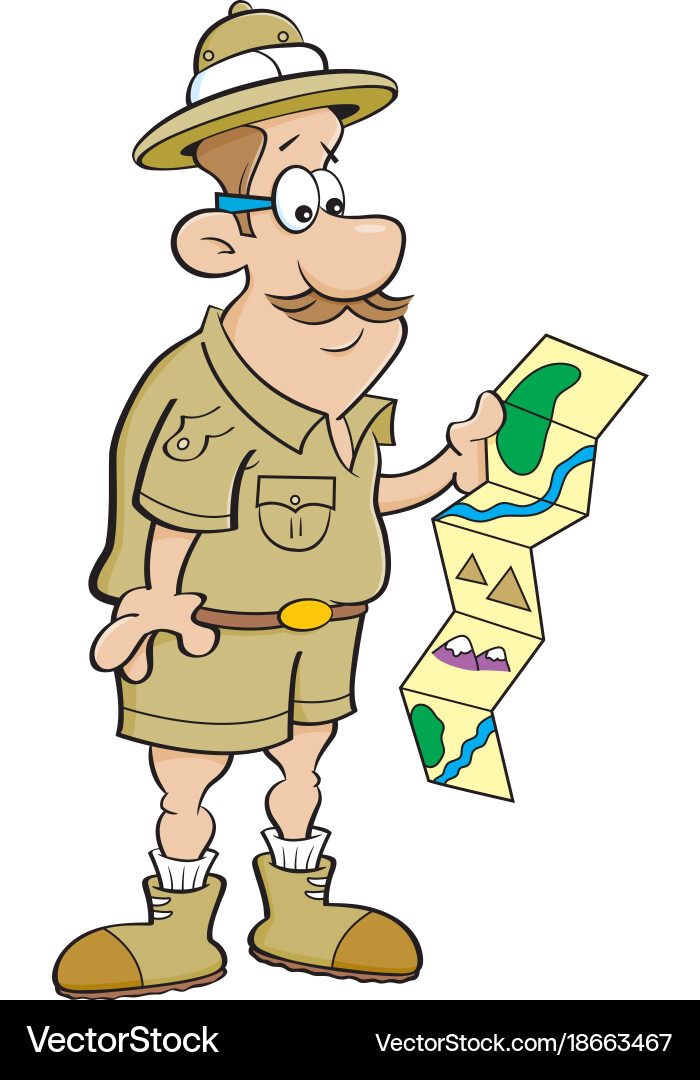 Cartoon Explorer auf der Karte Lizenzfreies Vektorbild