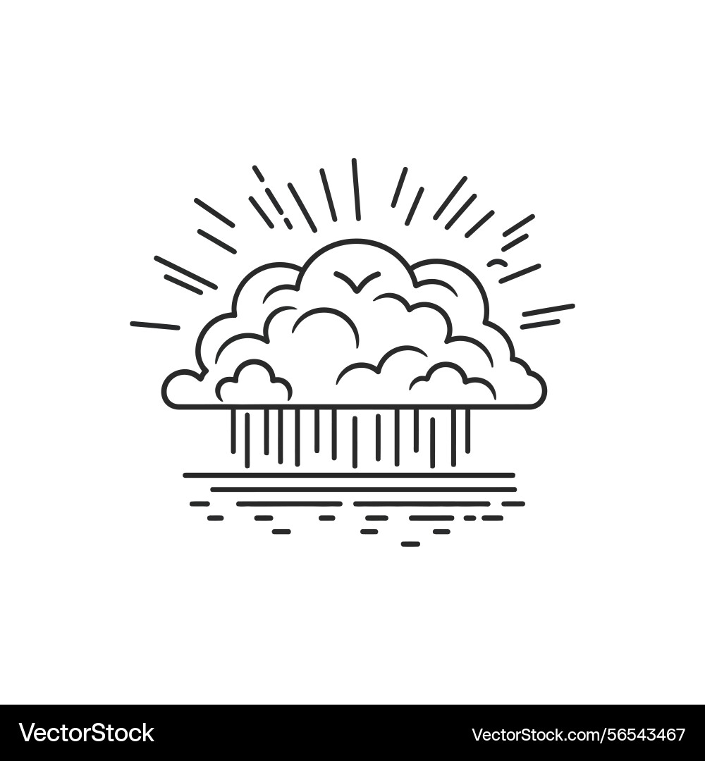 Cloud burst with sunlight rays minimalist line Vector Image