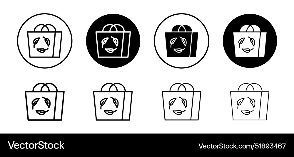 Eco Bag Icon Set Collection Outline Flat Vector Image