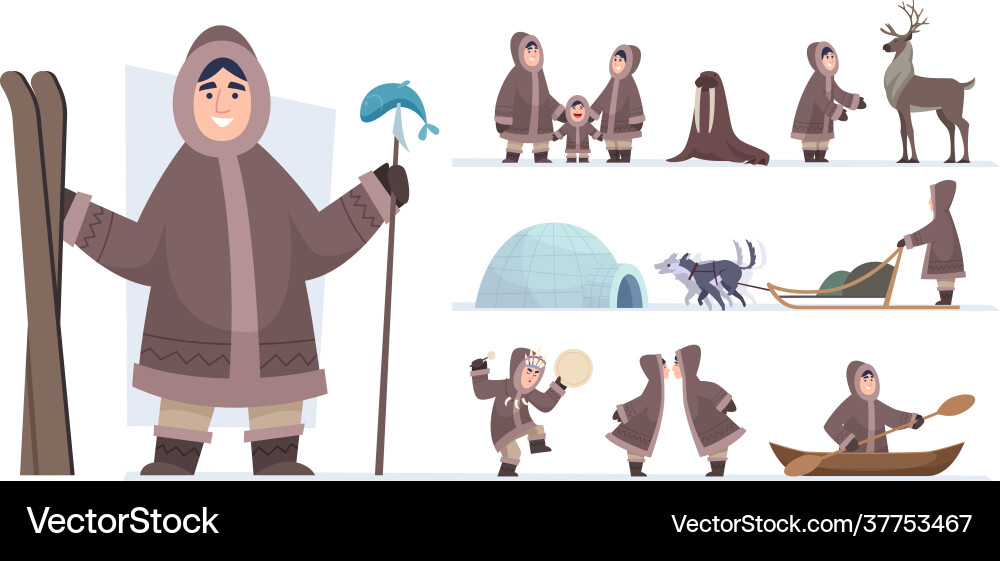 Ethnic eskimo people authentic alaska persons Vector Image