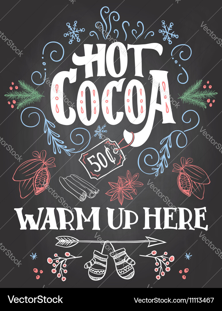 Hot cocoa sign on chalkboard background Royalty Free Vector