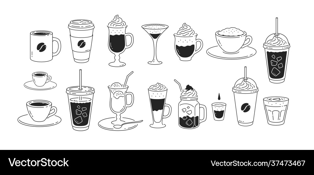 Line art set coffee cups Royalty Free Vector Image