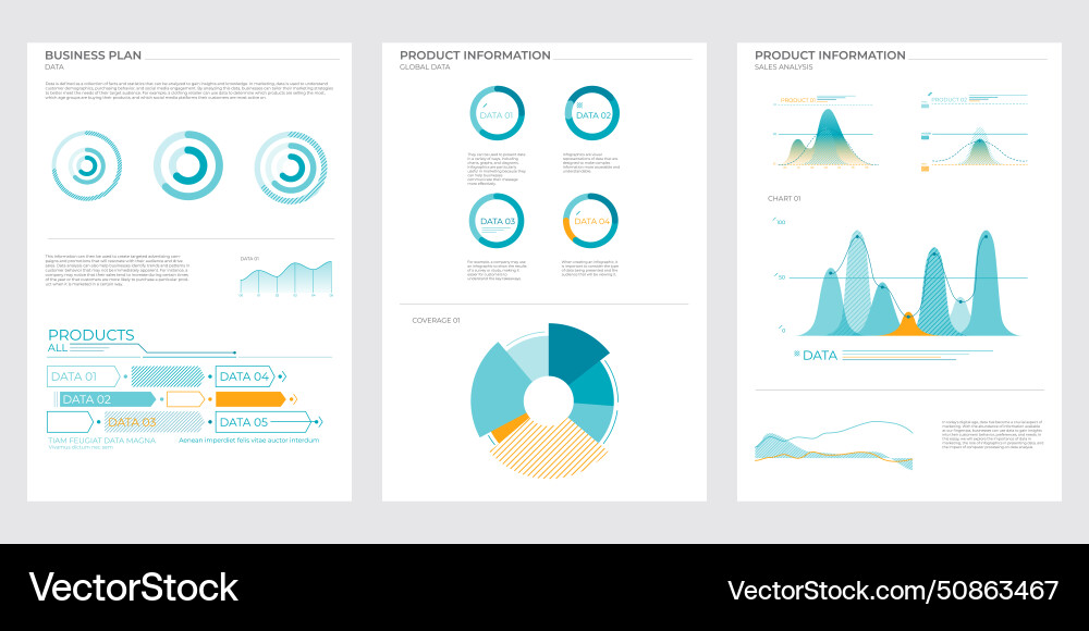 Modern business elements charts in color Vector Image