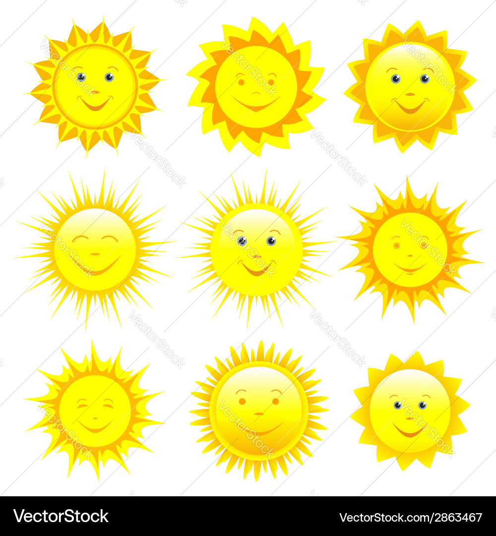 Set of smiling sun Royalty Free Vector Image - VectorStock