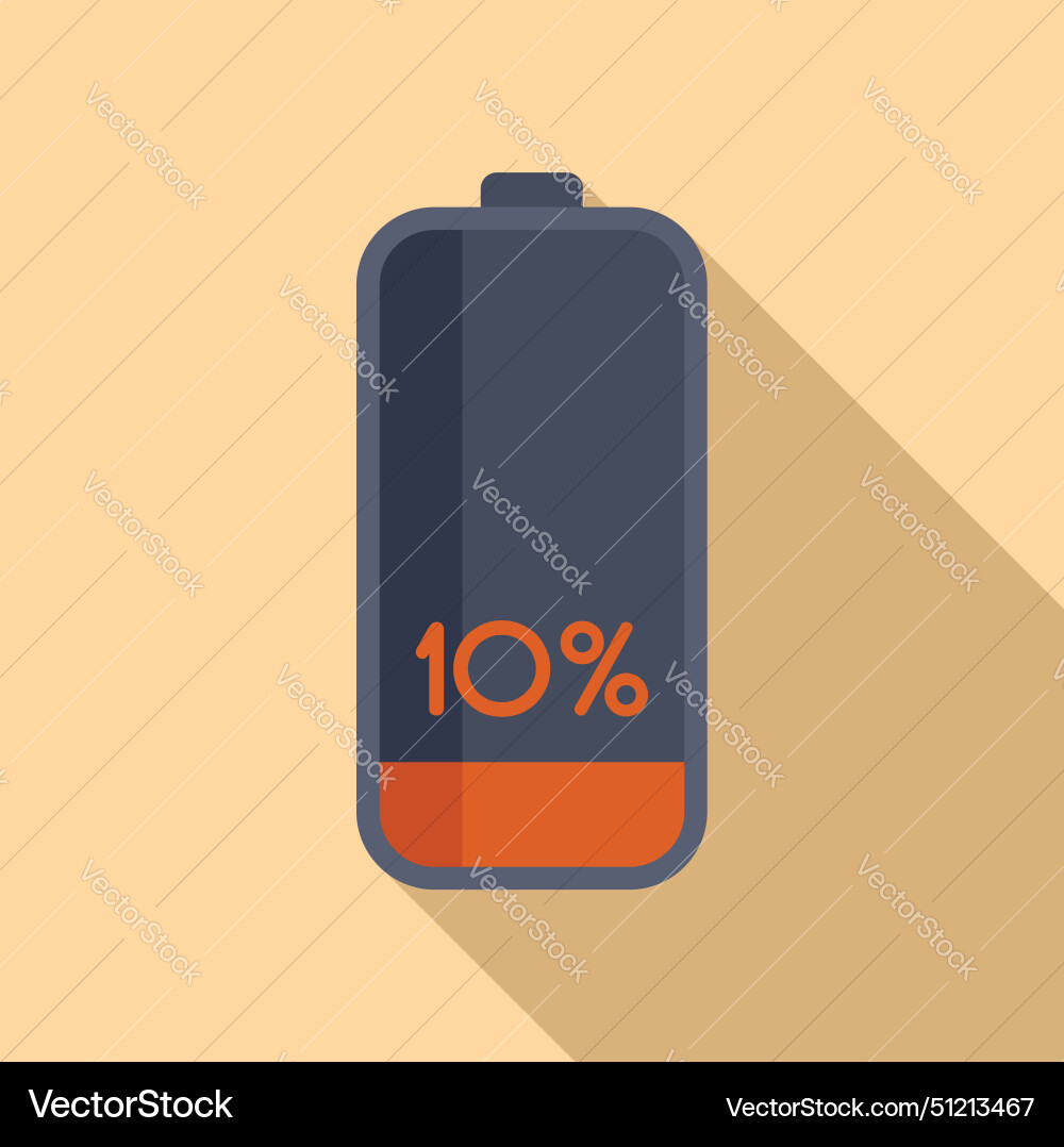 Ten percent low battery charge icon flat Vector Image