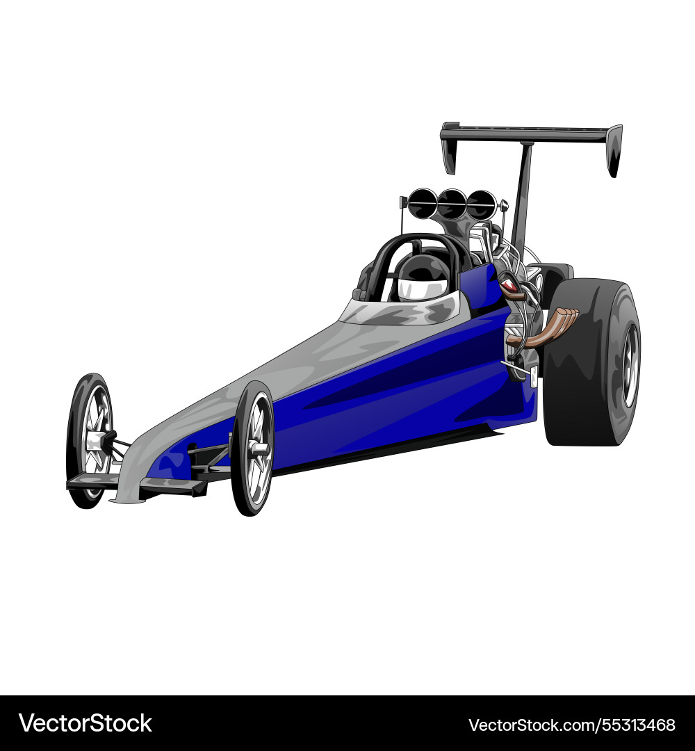 Blue drag racing car with grey strip Royalty Free Vector