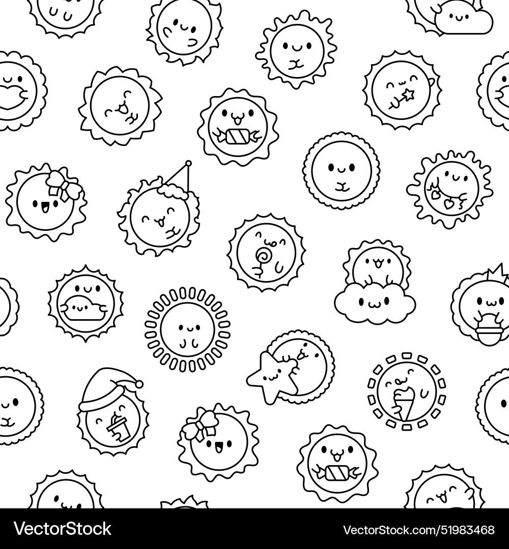 Cute kawaii sun with face coloring page Royalty Free Vector