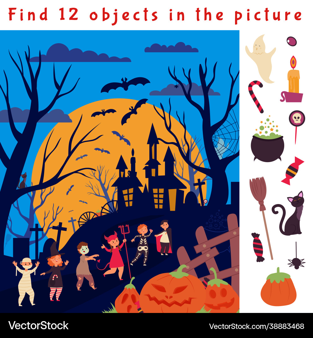 Find hidden objects halloween game location fun Vector Image