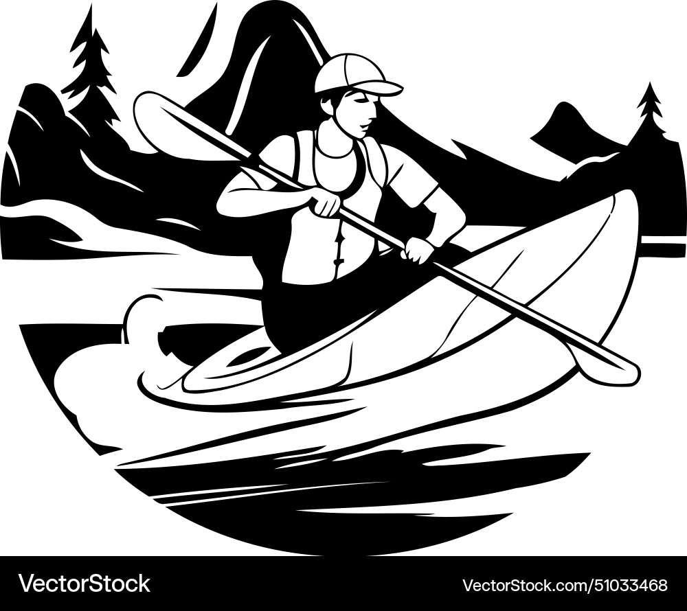 Man paddling a kayak on lake Royalty Free Vector Image