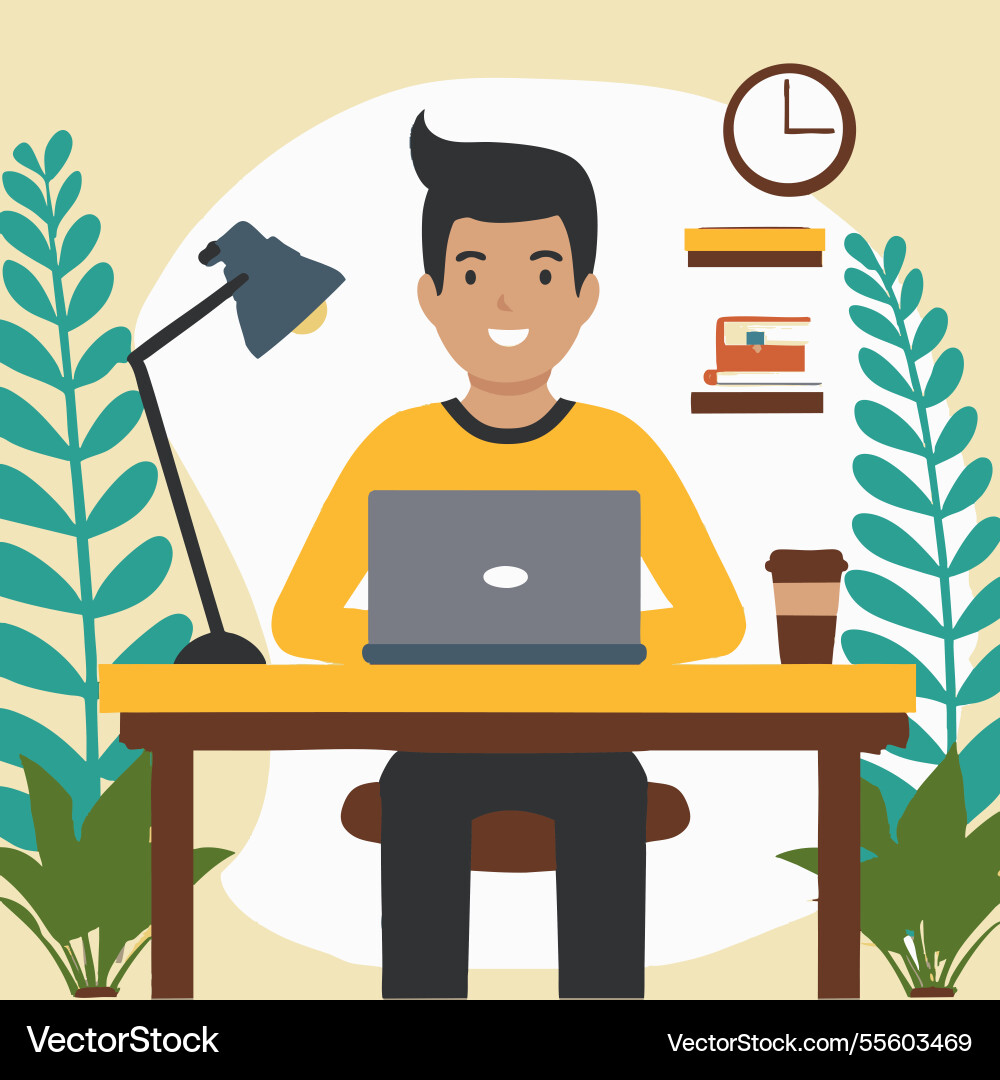 A freelancer desk setup Royalty Free Vector Image