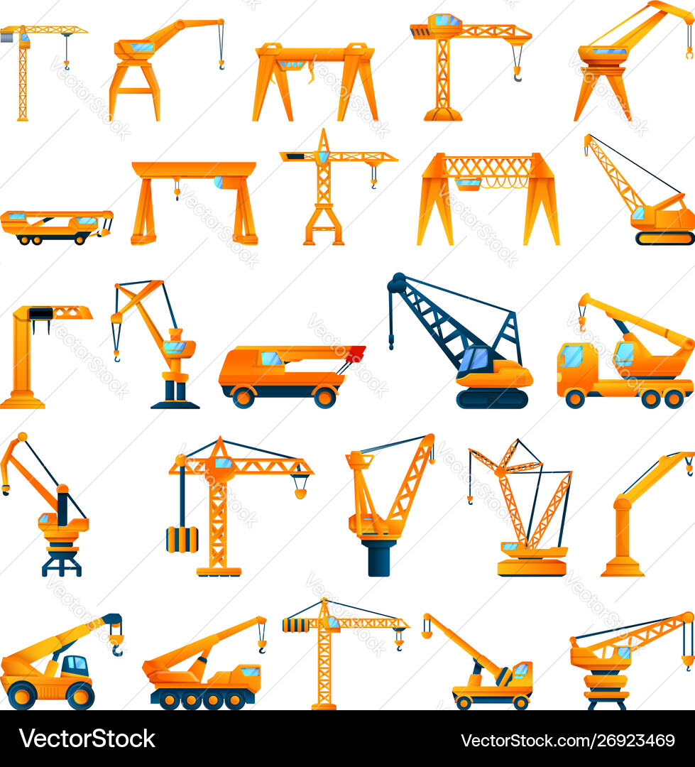 Crane icons set cartoon style Royalty Free Vector Image
