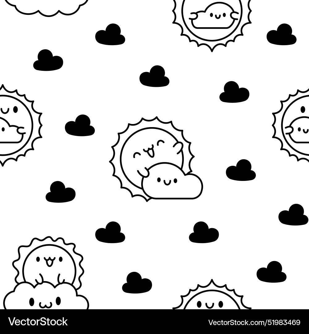 Cute kawaii sun with face coloring page Royalty Free Vector