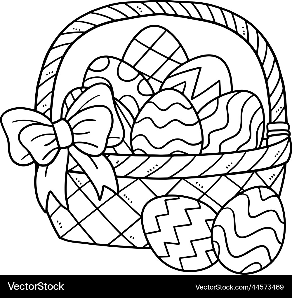 Easter eggs basket isolated coloring page Vector Image