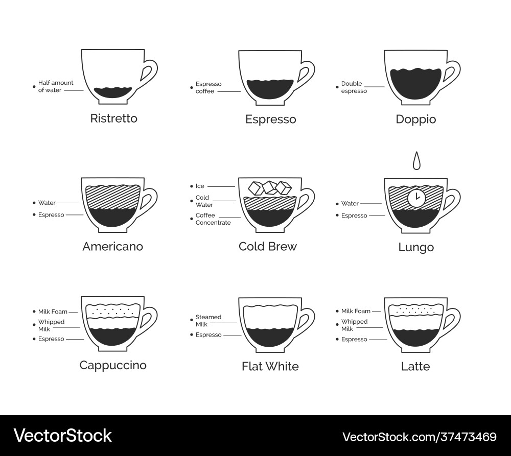 Line art set infographic coffee recipes Royalty Free Vector
