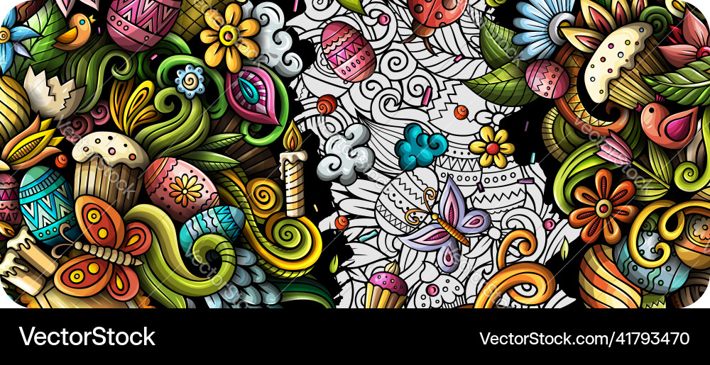 Cartoon doodles happy easter banner Royalty Free Vector