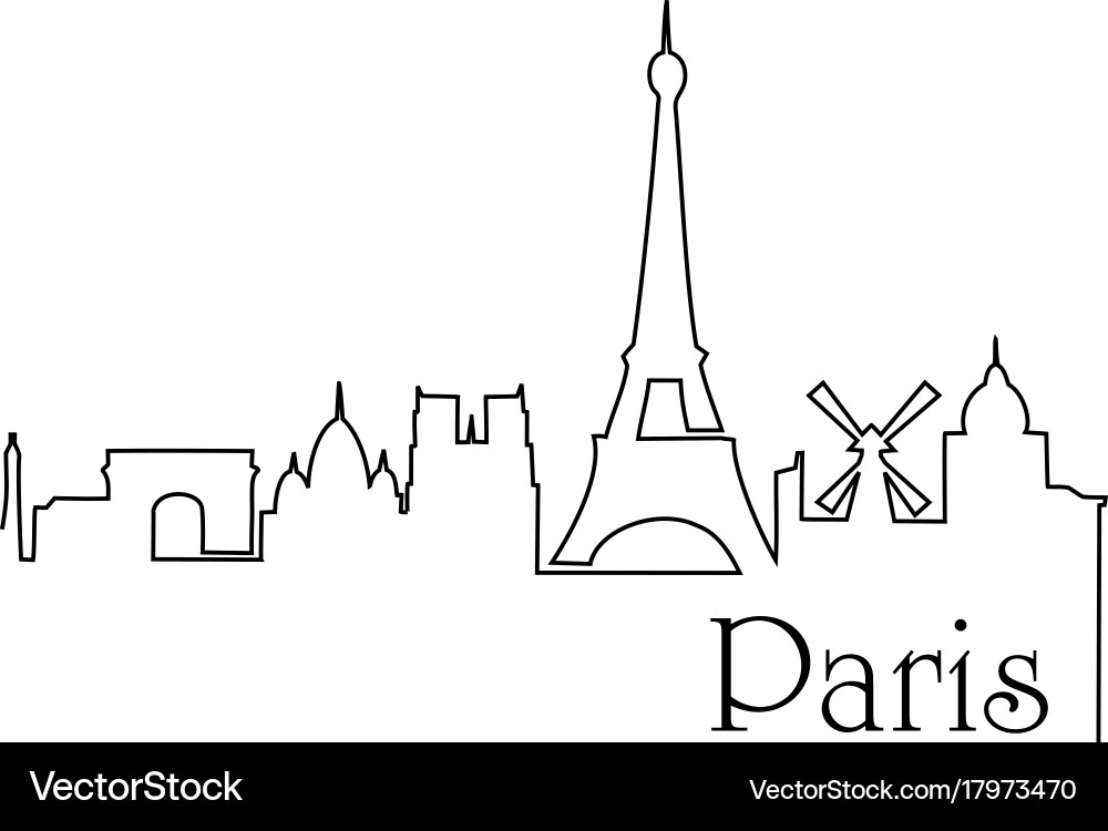 Paris city one line drawing background Royalty Free Vector