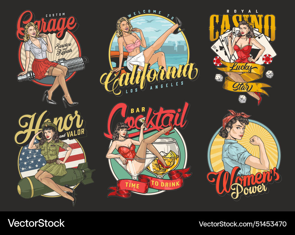 Retro advertising set flyers colorful Royalty Free Vector