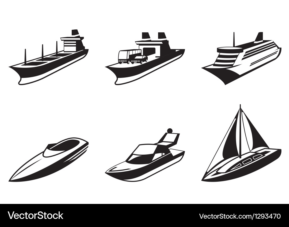 Sea ships and boats in perspective Royalty Free Vector Image