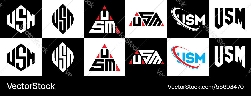 Usm letter logo design in six style polygon Vector Image