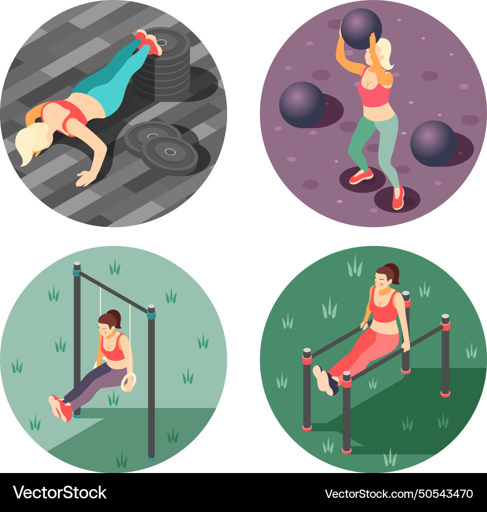 Workout isometric concept Royalty Free Vector Image