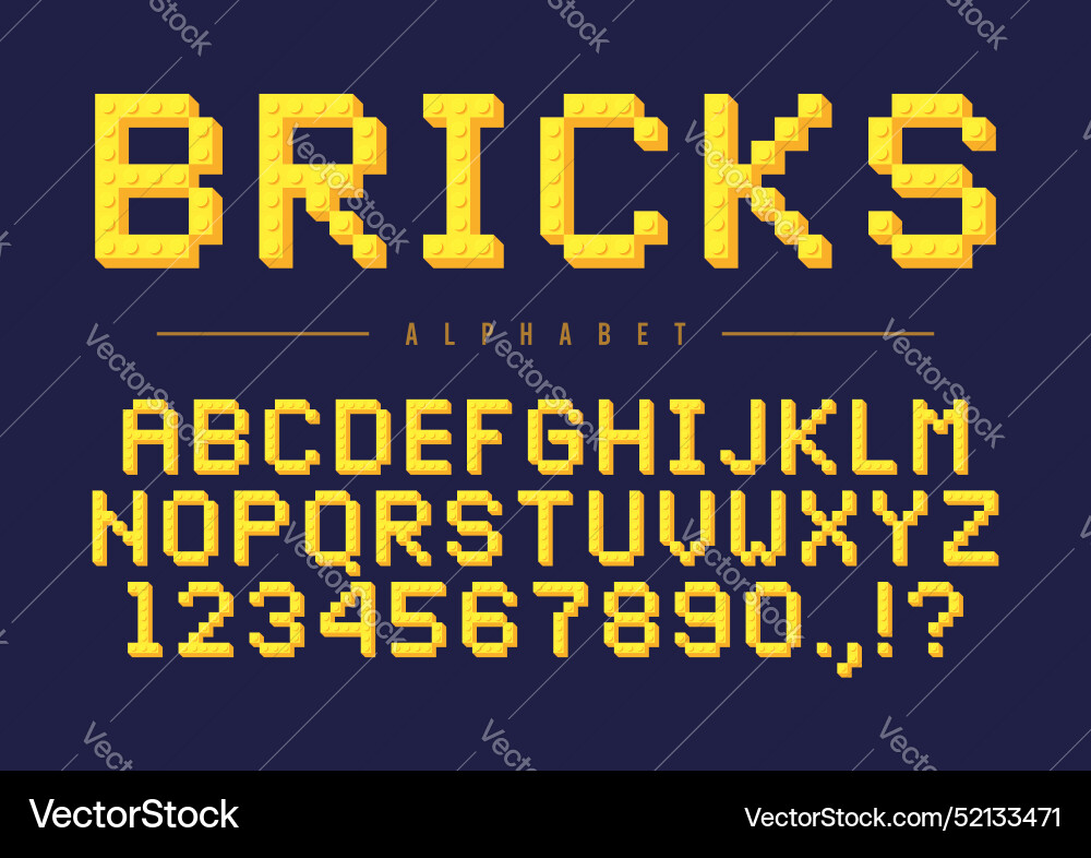 Alphabet from 3d yellow toy blocks Royalty Free Vector Image
