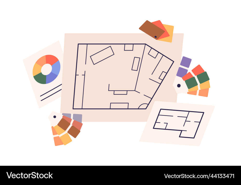 Apartment floor plan layout and color wheels Vector Image