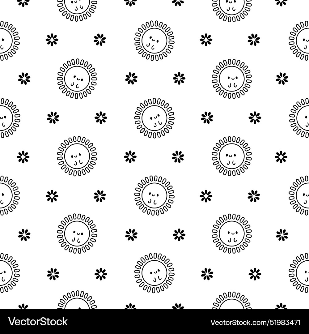Cute kawaii sun with face coloring page Royalty Free Vector