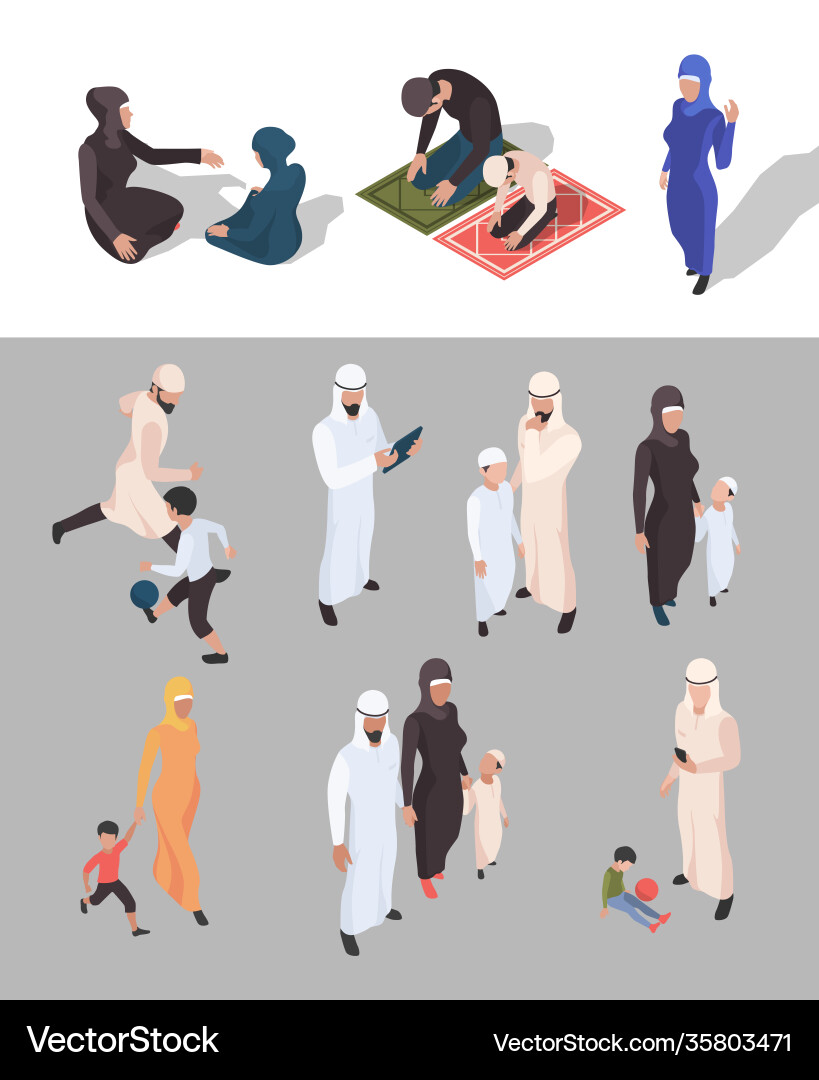 Muslim people isometric arab persons traditional Vector Image