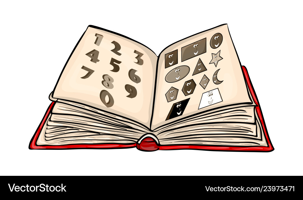 Open book cartoon with numbers and shapes Vector Image