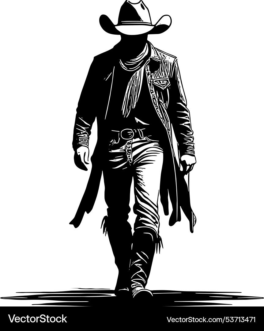 Silhouette of a cowboy walking Royalty Free Vector Image