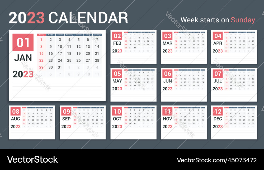 2023 calendar Royalty Free Vector Image - VectorStock