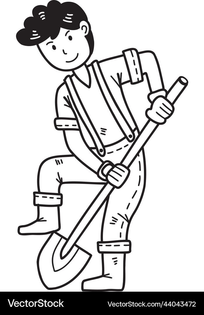 Male Farmer Digging mit Hoe Lizenzfreies Vektorbild