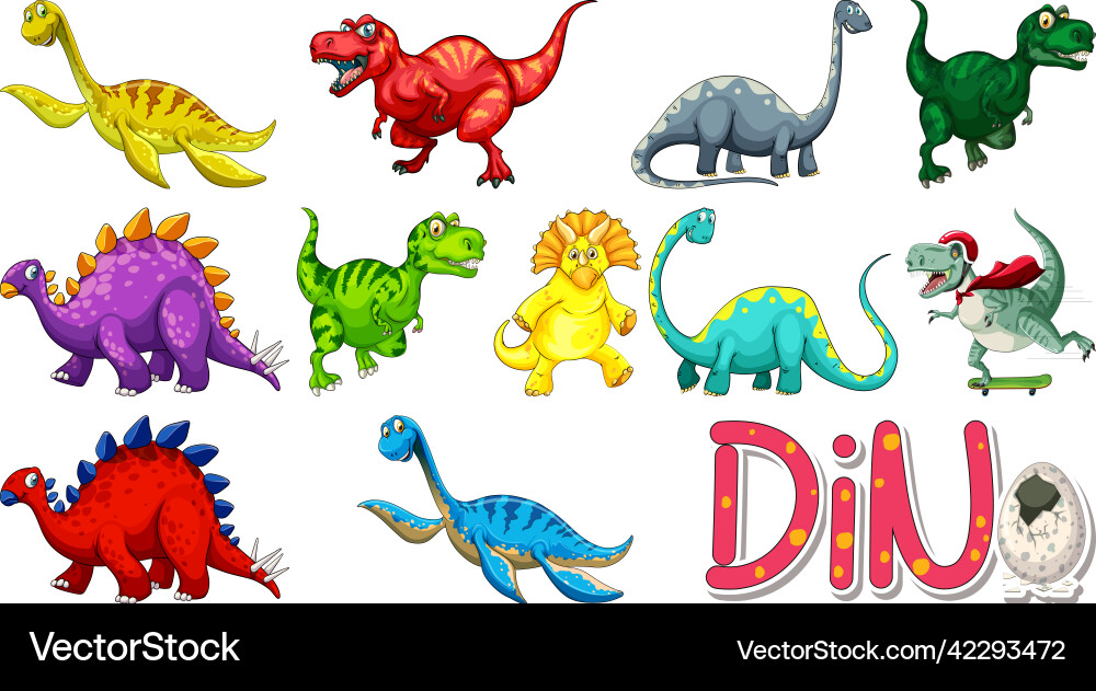 Many dinosaurs on white background Royalty Free Vector Image