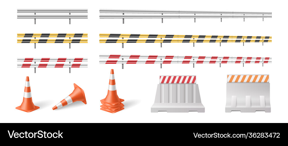 Set road barriers and traffic blocks Royalty Free Vector
