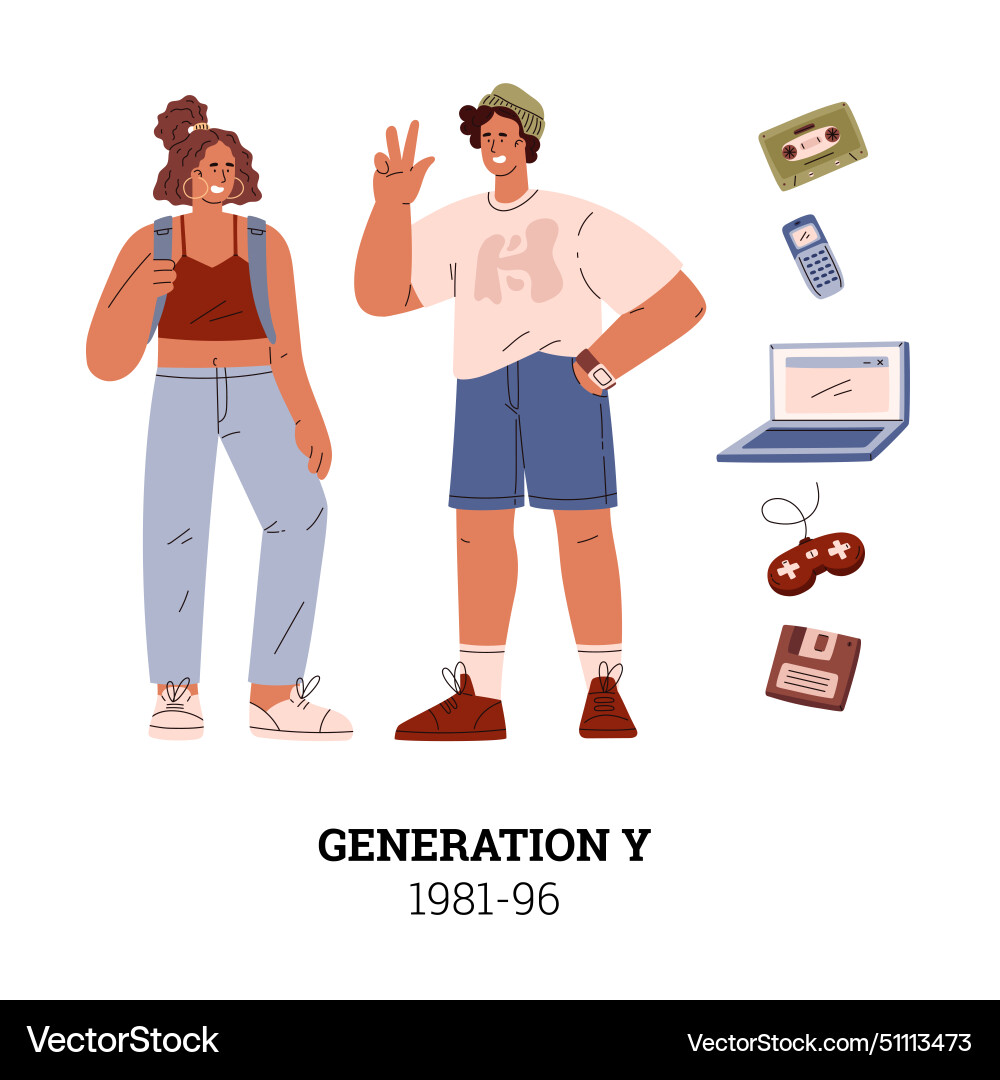 90s generation y with tech gadgets Royalty Free Vector Image