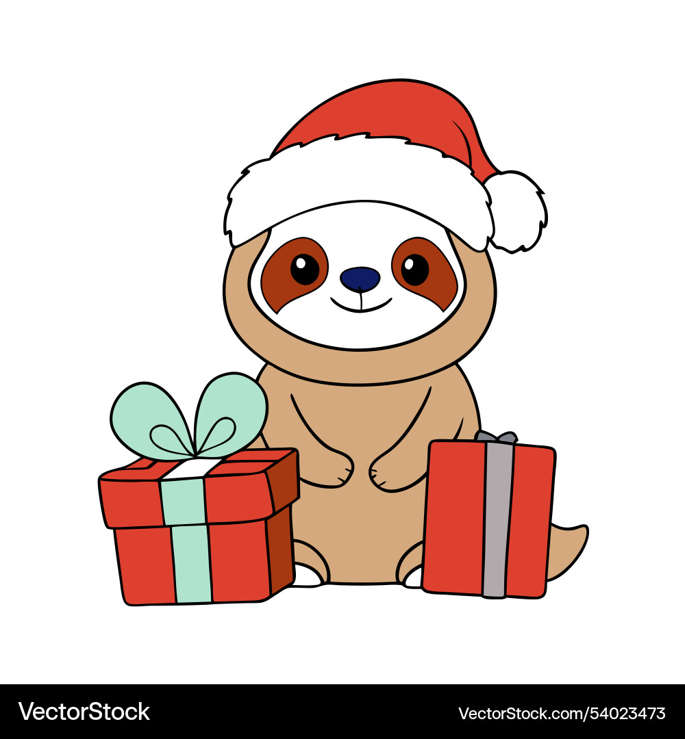 Cute baby sloth with christmas gift boxes Vector Image