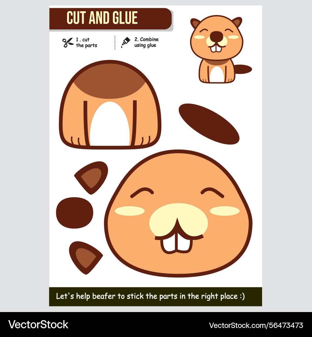 Cute beaver for kids educational cut and glue Vector Image