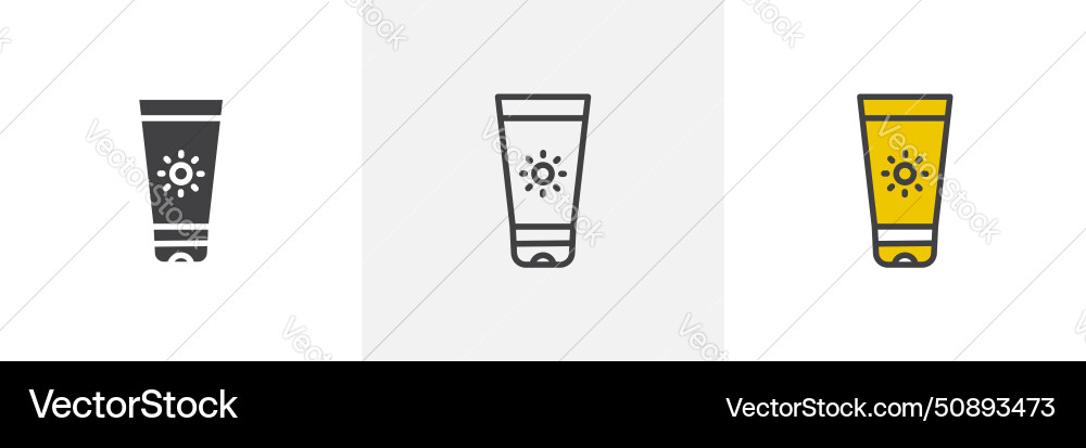 Suntan cream icon set beach sun symbol Royalty Free Vector