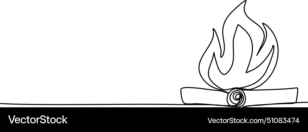 Campfire one line drawing Royalty Free Vector Image
