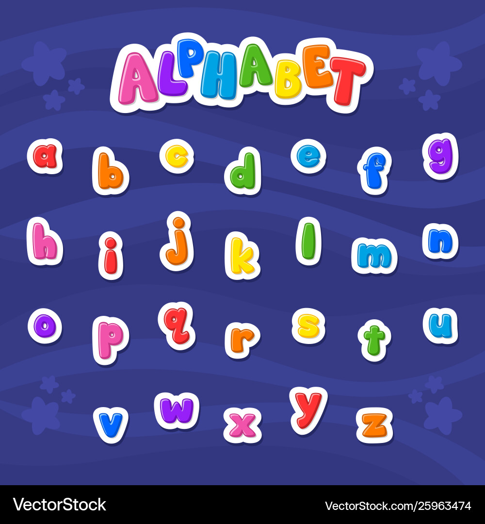 Cartoon alphabet small letter font Royalty Free Vector Image