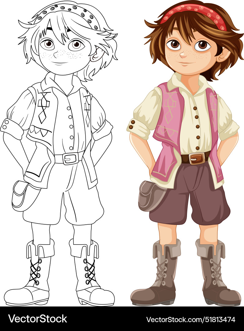 Colorful and outlined characters in adventurous Vector Image