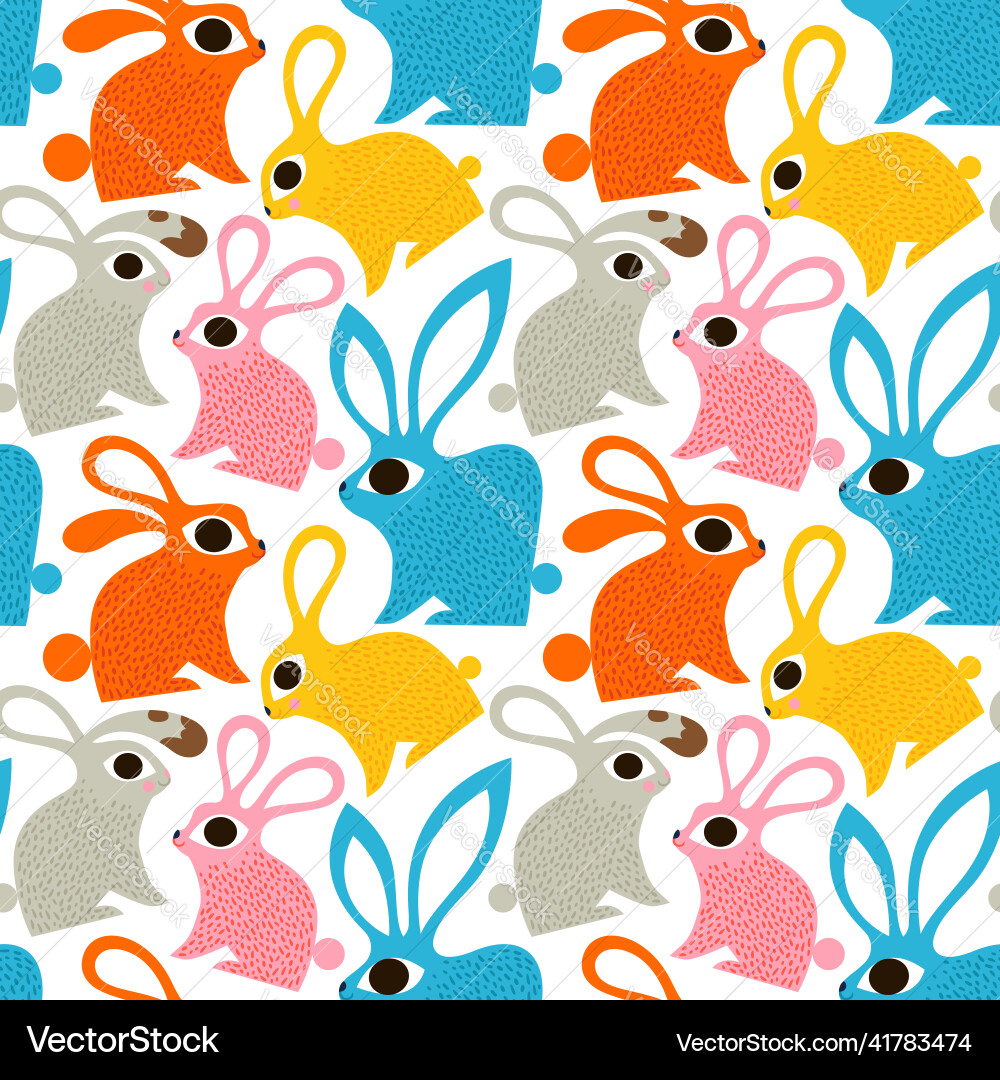 Easter rabbit color retro animal seamless pattern Vector Image