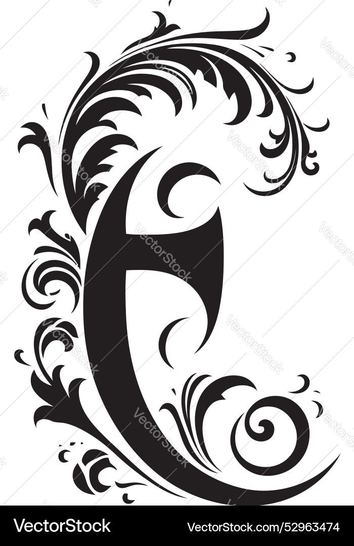 Fabled elegance legendary letter f floral script Vector Image