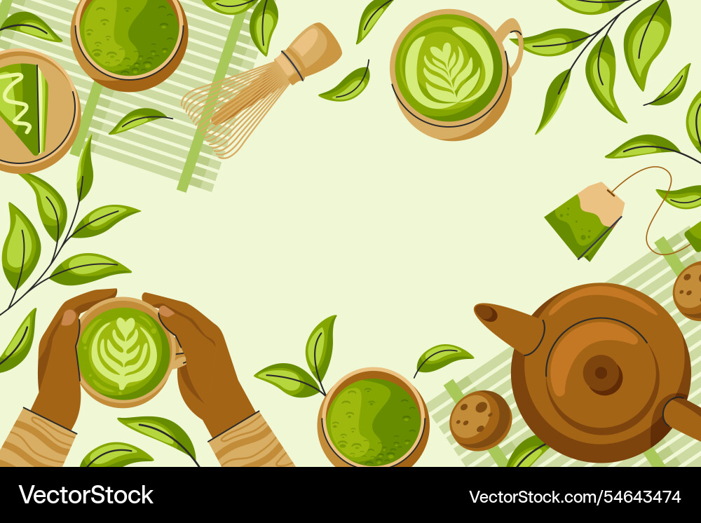 Matcha tea frame background in flat design Vector Image